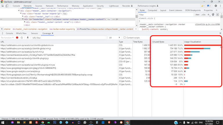 How to delete the unused css and js using coverage tab in google chrome?